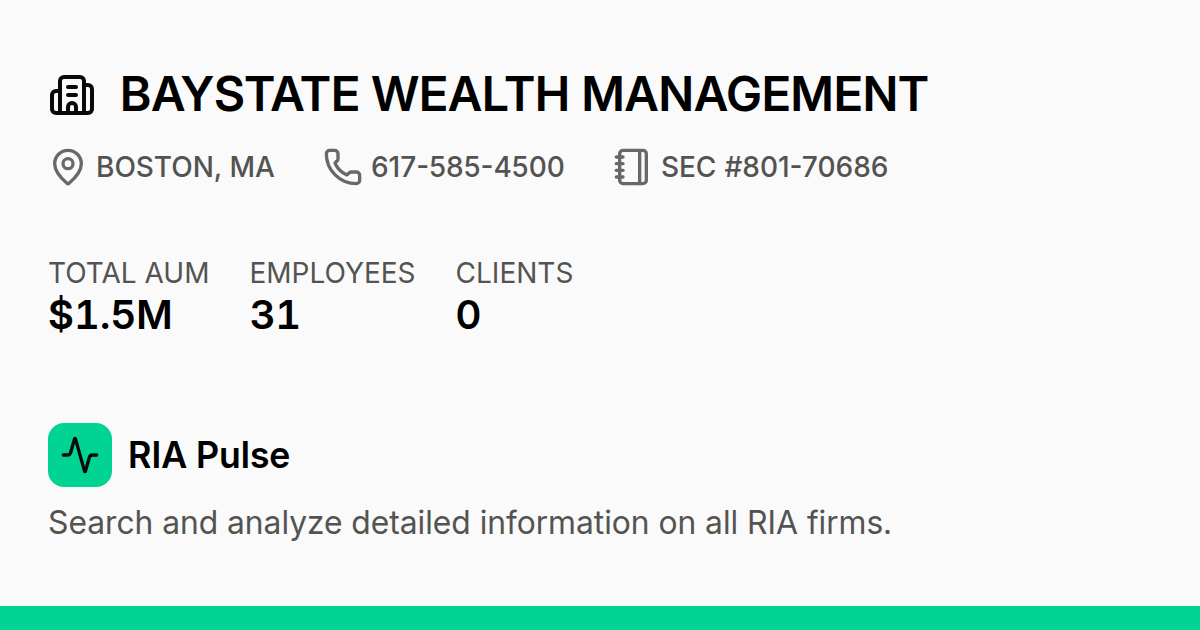 BAYSTATE WEALTH MANAGEMENT | RIA Pulse